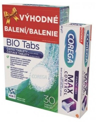 Corega Max Control fixační krém 40 g + čisticí tablety 30 ks vánoční ...